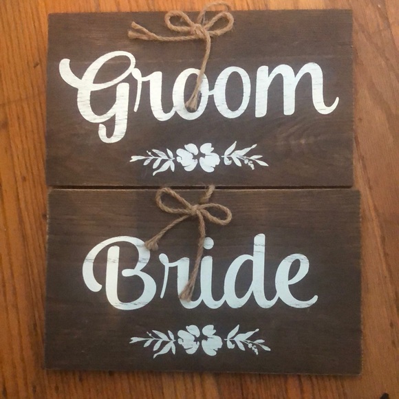 None | Party Supplies | Bride Groom Wooden Hand Lettered Signs | Poshmark